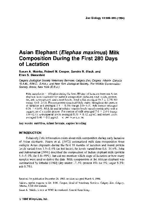 (PDF) Asian elephant (Elephas maximus) milk composition during the ...