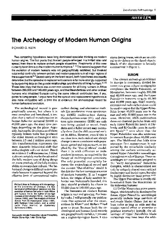 (PDF) The archeology of modern human origins