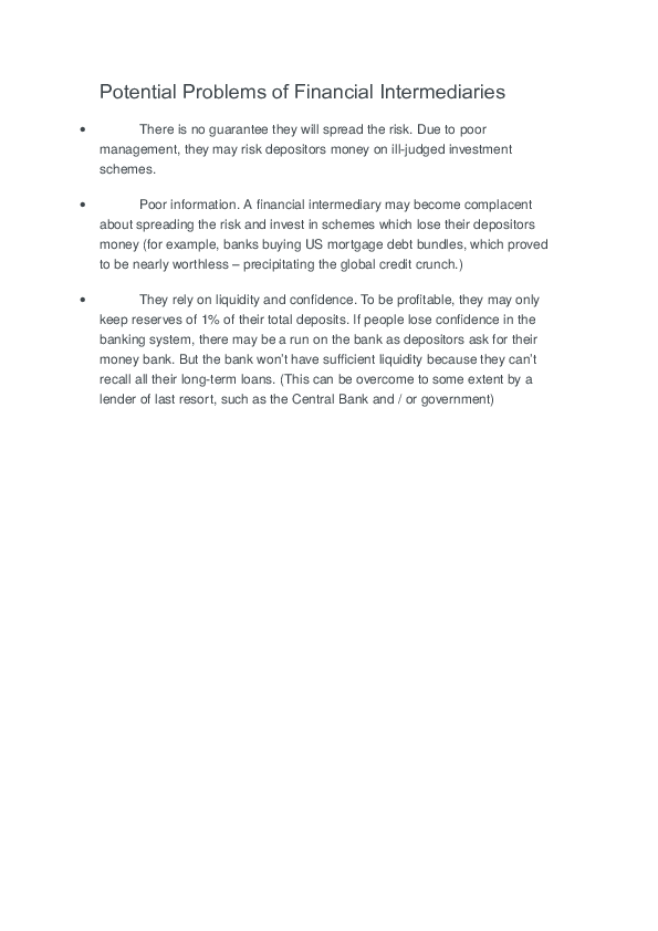 (DOC) Potential Problems of Financial Intermediaries
