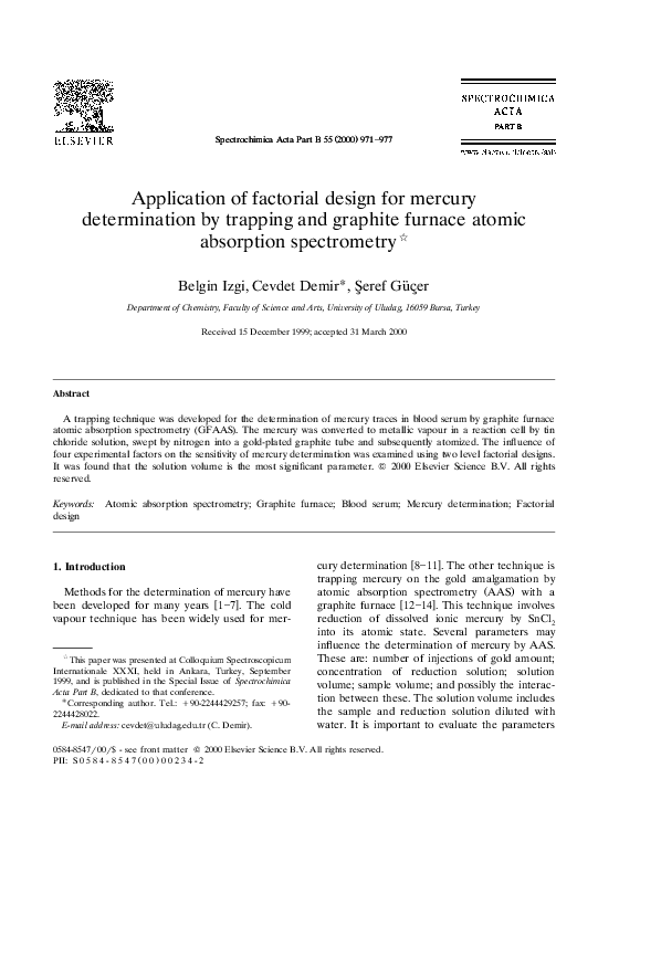 Pdf Application Of Factorial Design For Mercury Determination By Trapping And Graphite Furnace