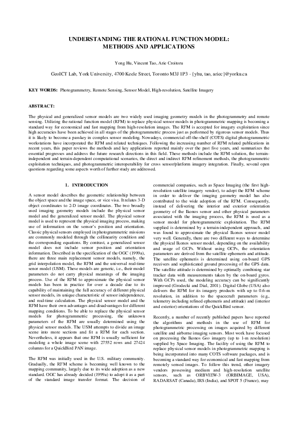 (PDF) Understanding the rational function model: methods and applications