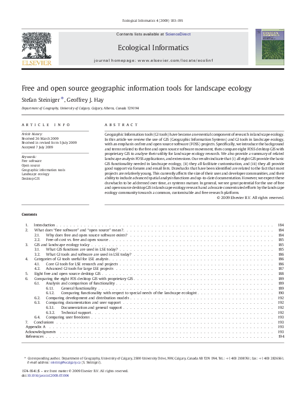 (PDF) Free and open source geographic information tools for landscape ...