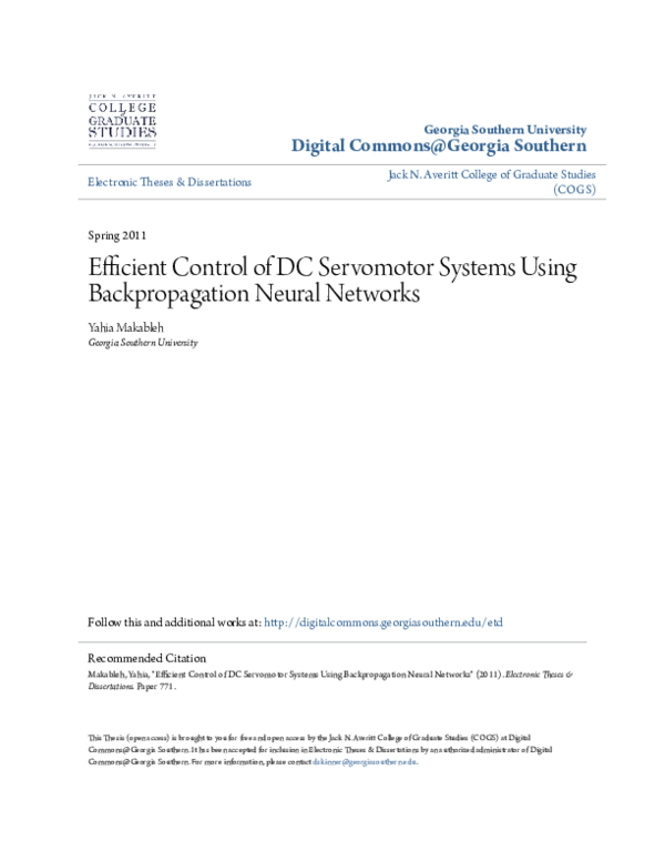 Pdf Efficient Control Of Dc Servomotor Systems Using Backpropagation