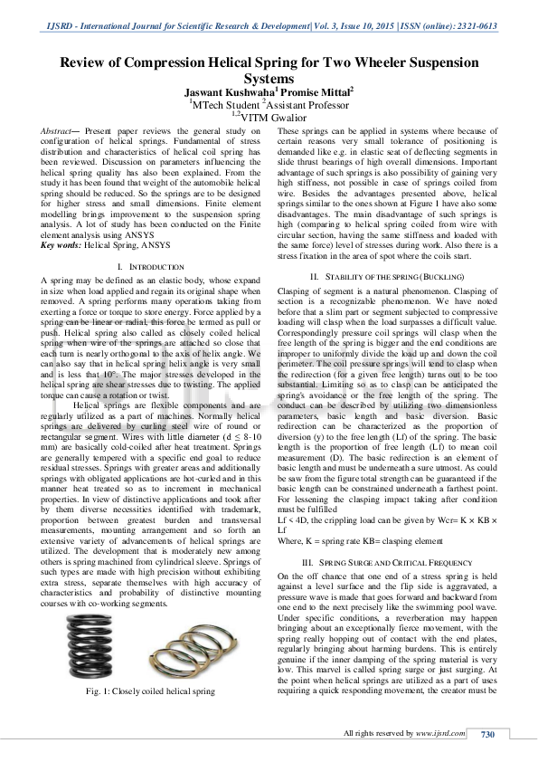 (PDF) Review of Compression Helical Spring for Two Wheeler Suspension ...