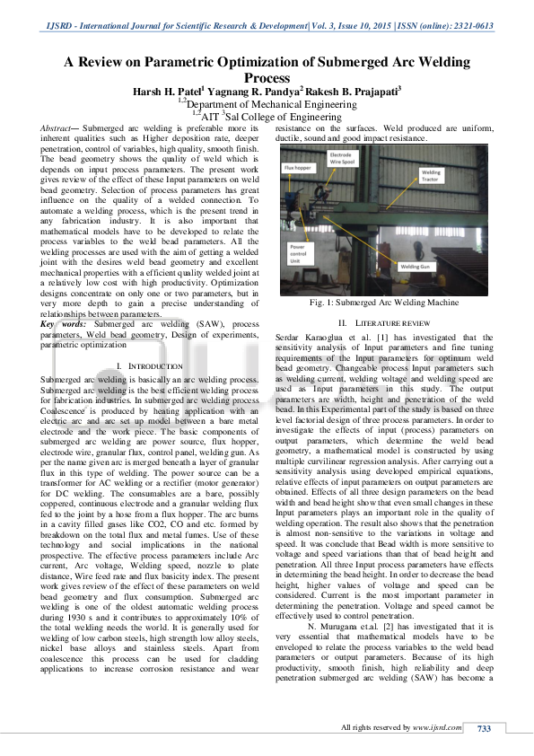 Pdf A Review On Parametric Optimization Of Submerged Arc Welding Process