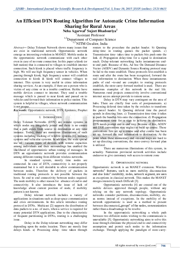 Pdf An Efficient Dtn Routing Algorithm For Automatic Crime Information Sharing For Rural Areas 
