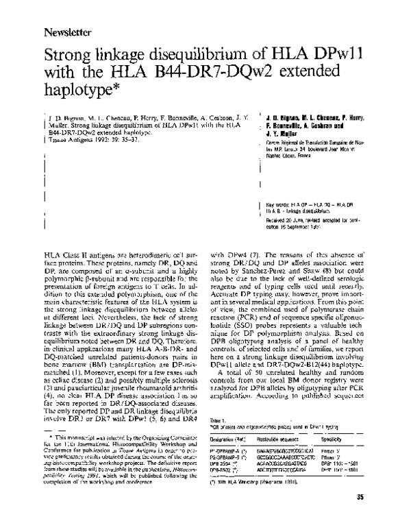 (PDF) Strong linkage disequilibrium of HLA DPw11 with the HLA B44-DR7-DQw2 extended haplotype