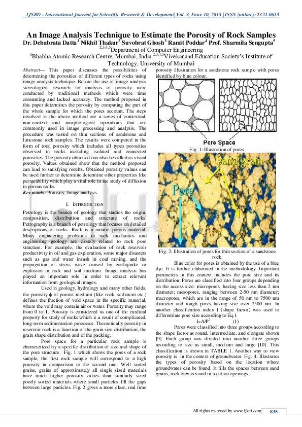(PDF) An Image Analysis Technique to Estimate the Porosity of Rock Samples
