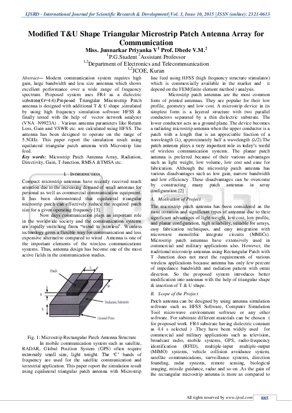 Pdf Modified Tandu Shape Triangular Microstrip Patch Antenna Array For
