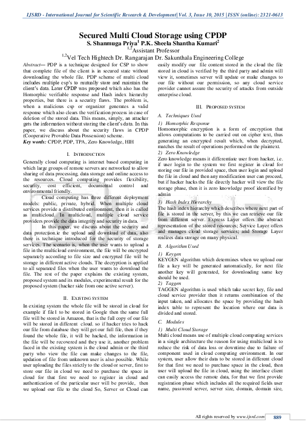 (PDF) Secured Multi Cloud Storage Using CPDP