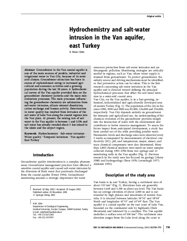(PDF) Hydrochemistry and saltwater intrusion in the Van Aquifer, East ...