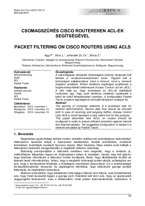 (PDF) PACKET FILTERING ON CISCO ROUTERS USING ACLS
