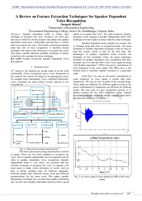 Pdf A Review On Feature Extraction Techniques For Speaker Dependent Voice Recognition 3577
