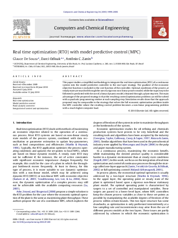 Pdf Real Time Optimization Rto With Model Predictive Control Mpc