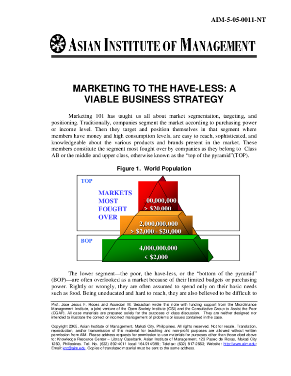 (PDF) MARKETING TO THE HAVE-LESS: A VIABLE BUSINESS STRATEGY