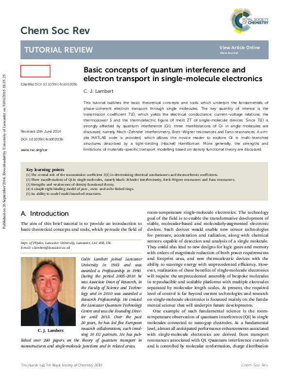 (PDF) Basic concepts of quantum interference and electron transport in single-molecule electronics