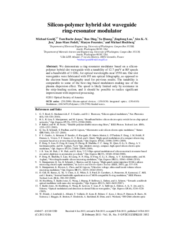 (PDF) Silicon-polymer hybrid slot waveguide ring-resonator modulator