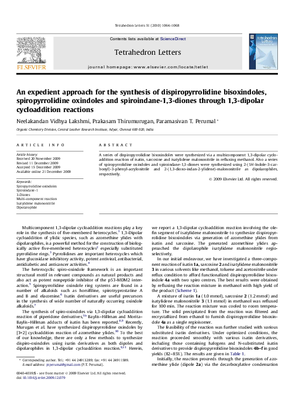 (PDF) An expedient approach for the synthesis of dispiropyrrolidine ...