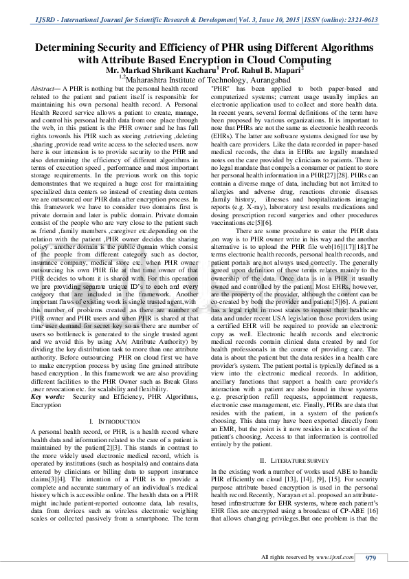 (PDF) Determining Security and Efficiency of PHR Using Different Algorithms with Attribute Based ...