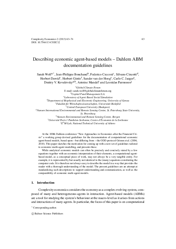 (PDF) Describing economic agent-based models – Dahlem ABM documentation guidelines