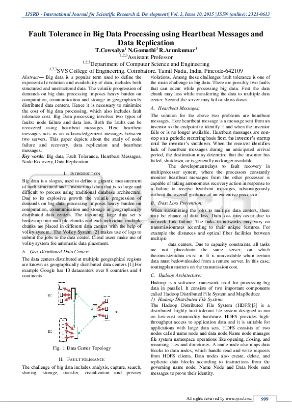 Pdf Fault Tolerance In Big Data Processing Using Heartbeat Messages And Data Replication