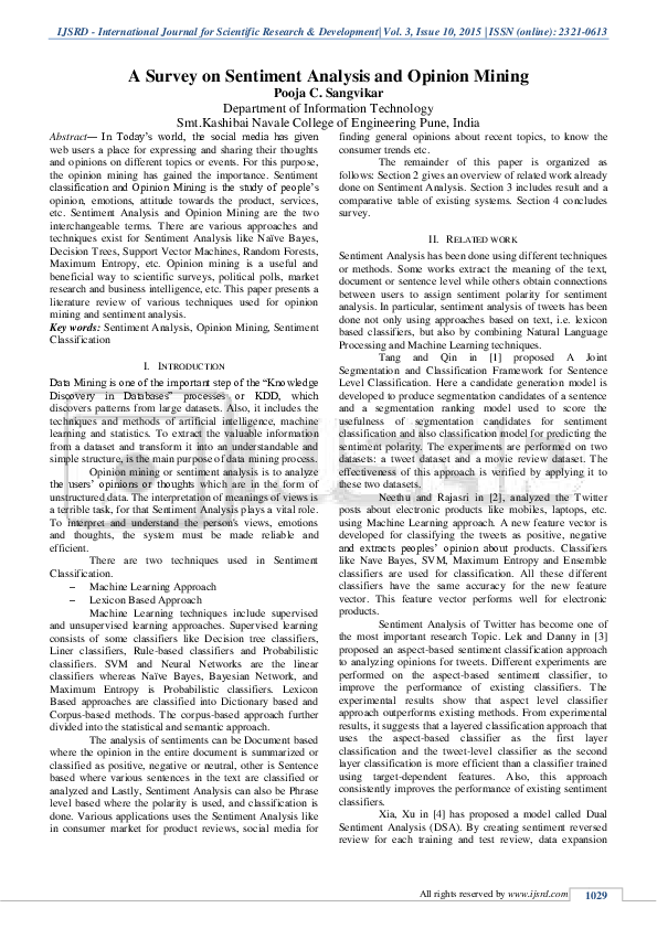 (PDF) A Literature Review on Sentiment Analysis | International Journal ...