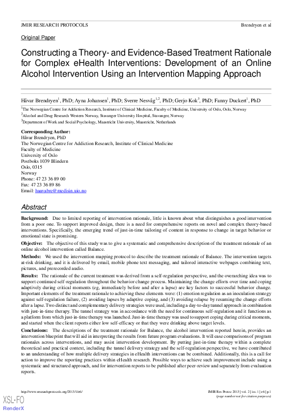 (PDF) Constructing a Theory- and Evidence-Based Treatment Rationale for Complex eHealth ...