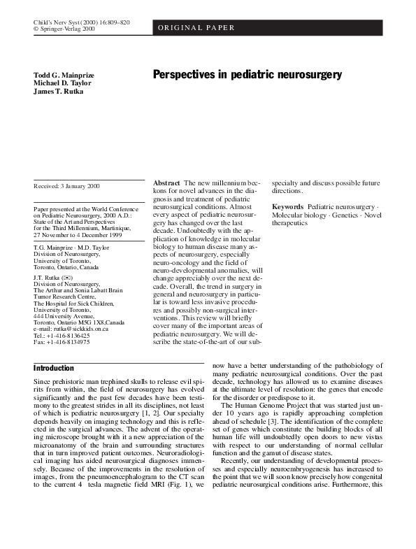 (PDF) Perspectives in pediatric neurosurgery