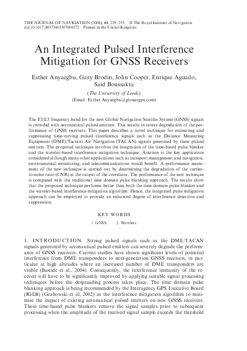 (PDF) An Integrated Pulsed Interference Mitigation for GNSS Receivers