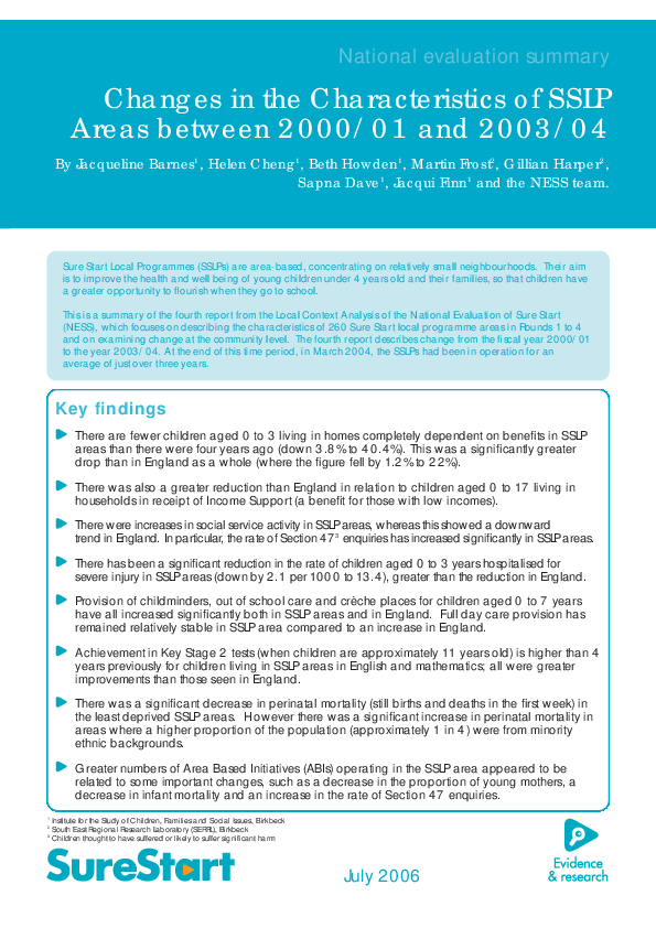 (PDF) Changes in the characteristics of Sure Start Local Programme ...