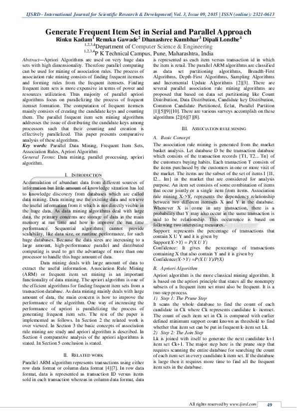 (PDF) Generate frequent item set in serial and parallel approach