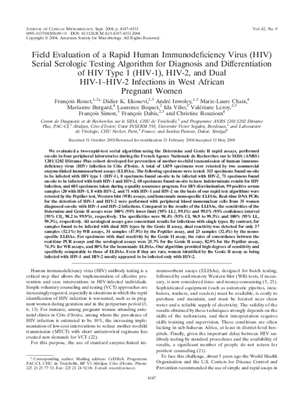 (PDF) Field Evaluation of a Rapid Human Immunodeficiency Virus (HIV ...
