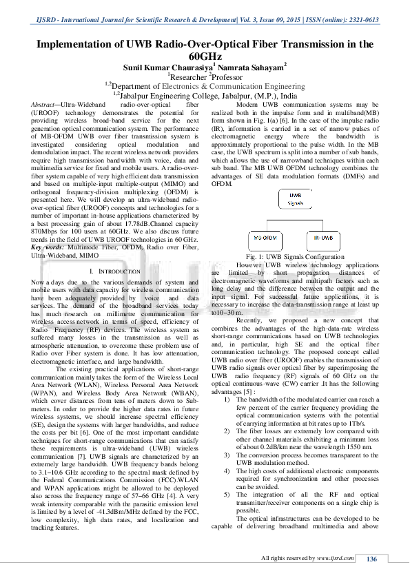 (PDF) Implementation of UWB Radio-Over-Optical Fiber Transmission in the 60GHz