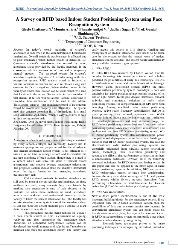 (PDF) A Survey on RFID Based Indoor Student Positioning System Using Face Recognition System