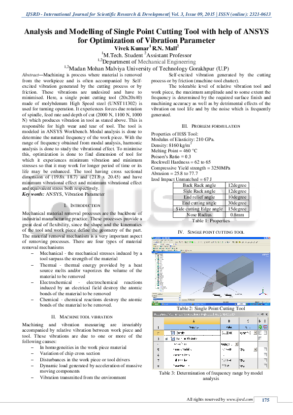 (PDF) Analysis and Modeling of Single Point Cutting Tool with help of ANSYS for Optimization of ...
