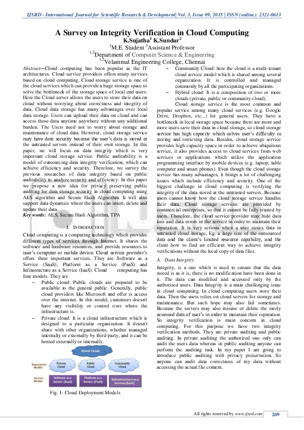 Pdf A Survey On Integrity Verification In Cloud Computing