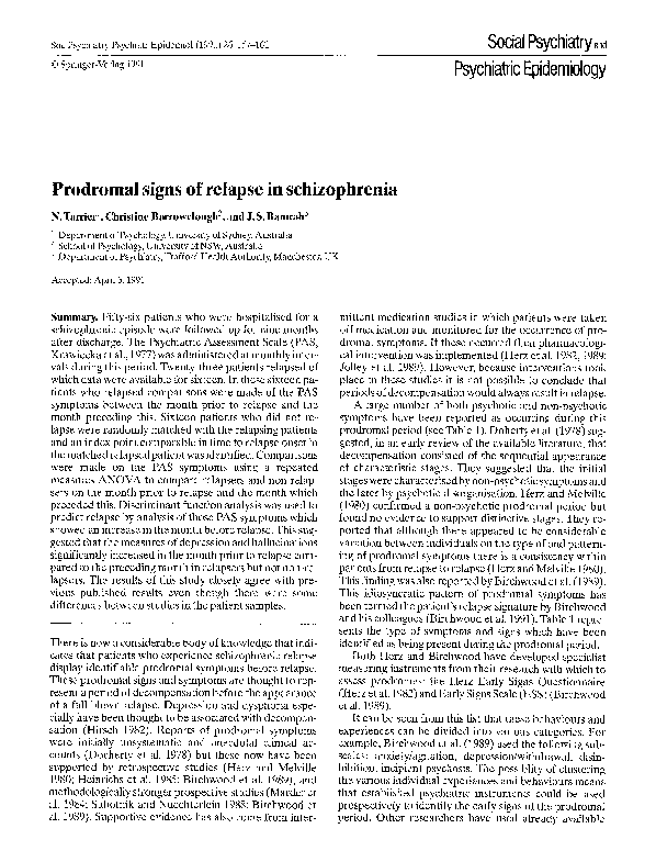 (PDF) Prodromal signs of relapse in schizophrenia