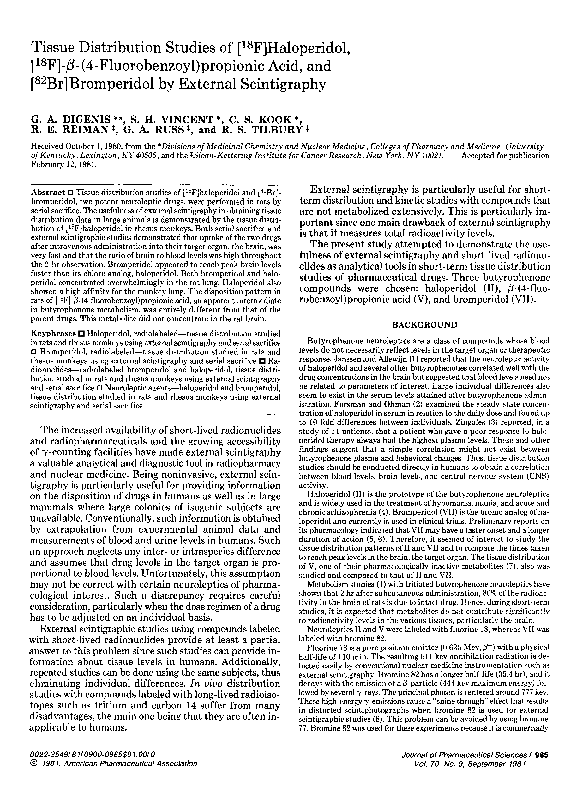 (PDF) Tissue distribution studies of [18f]haloperidol, [18f]-β-(4 ...