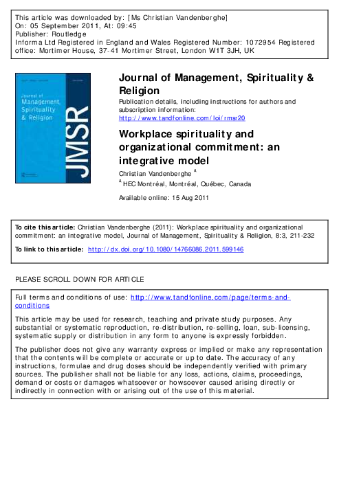 (PDF) Workplace spirituality and organizational commitment: An ...