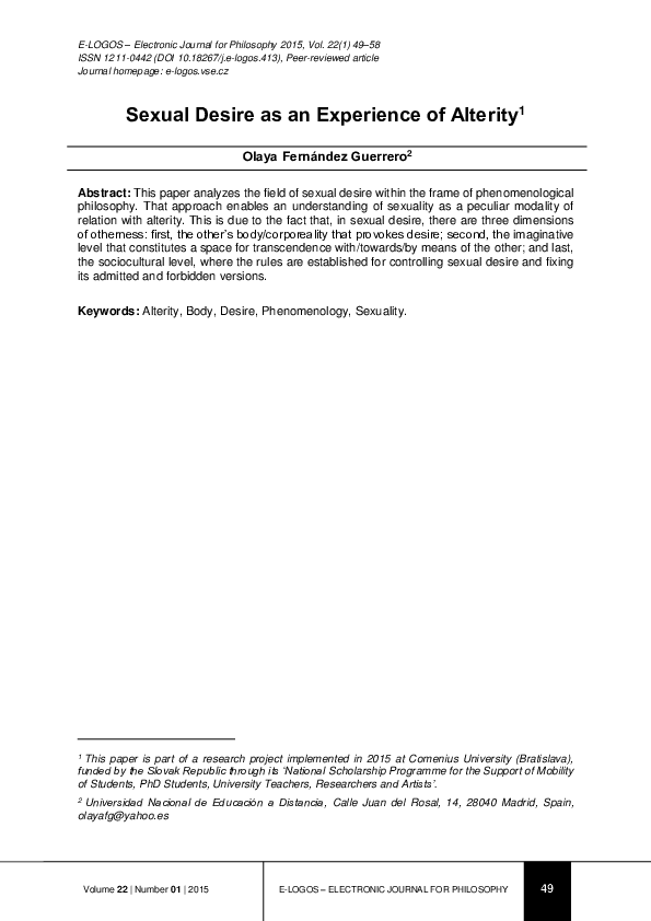 (PDF) Sexual desire as an experience of alterity