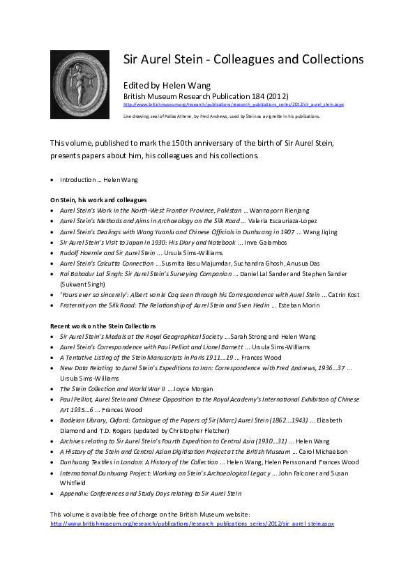 (PDF) Sir Aurel Stein, Colleagues and Collections