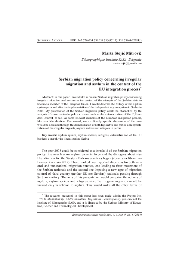 (PDF) Serbian migration policy concerning irregular migration and ...