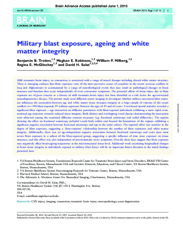 (PDF) Military blast exposure, ageing and white matter integrity