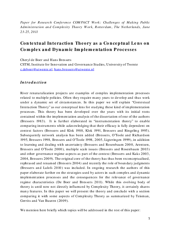 (PDF) Contextual interaction theory as a conceptual lens on complex and dynamic implementation ...
