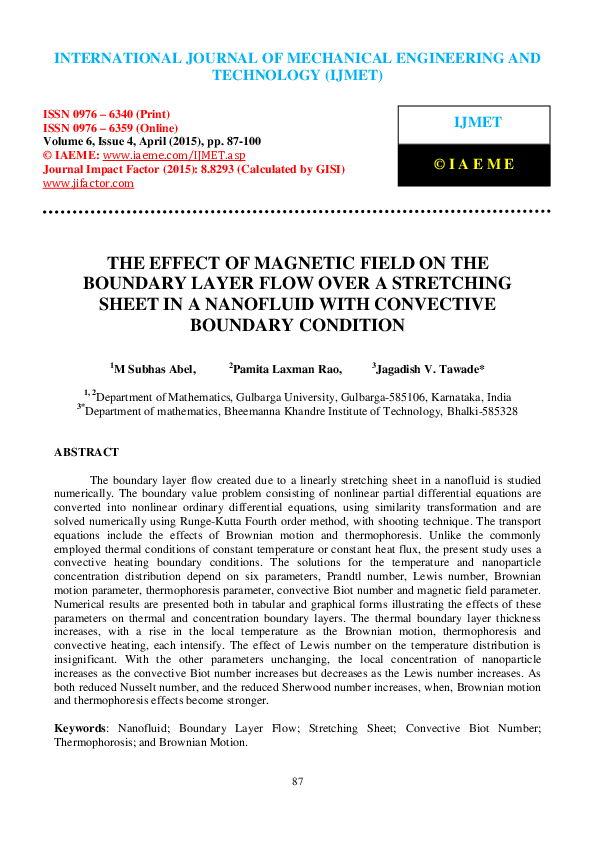 Pdf The Effect Of Magnetic Field On The Boundary Layer Flow Over A Stretching Sheet In A