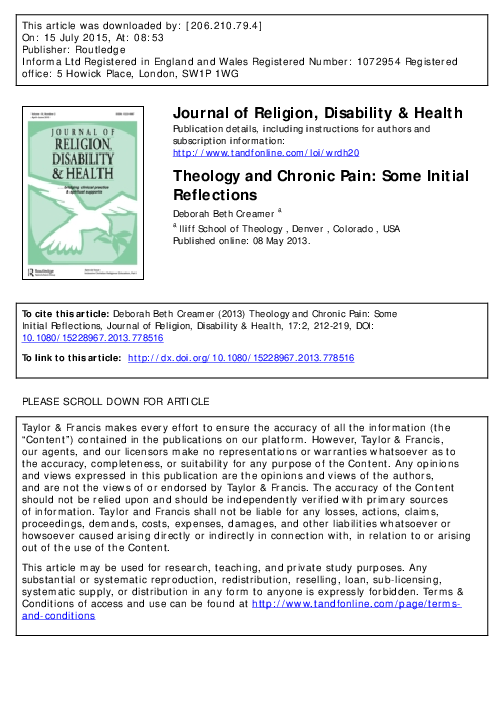(PDF) Theology and Chronic Pain: Some Initial Reflections (2013)