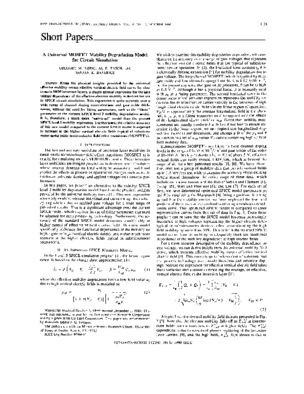 (PDF) A universal MOSFET mobility degradation model for circuit simulation