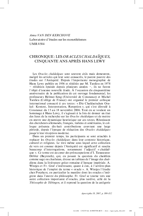 (PDF) Les Oracles chaldaïques, cinquante ans après Hans Lewy