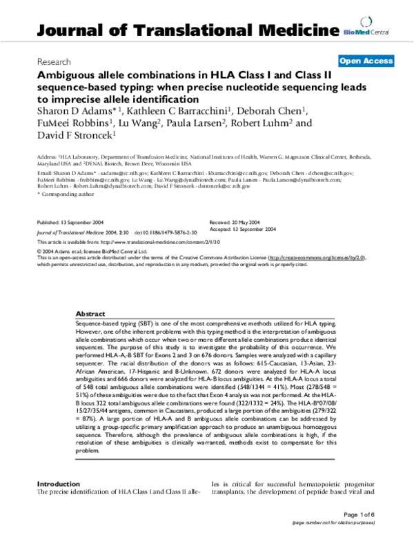 (PDF) Ambiguous allele combinations in HLA Class I and Class II ...