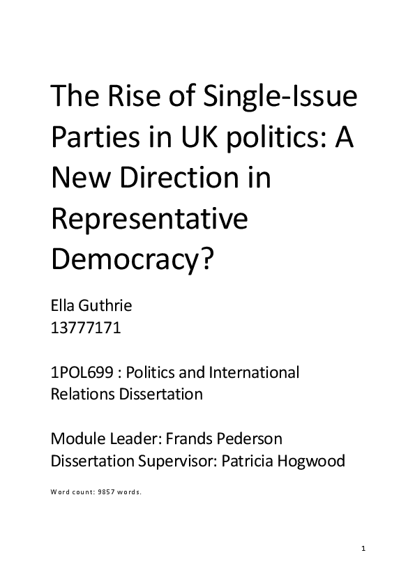 (PDF) The rise of single issue parties in UK politics: A new venture in ...